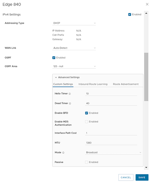 VeloCloud SD-WAN 6.4 - Administration Guide - Configuring Dynamic Routing with OSPF or BGP - Arista